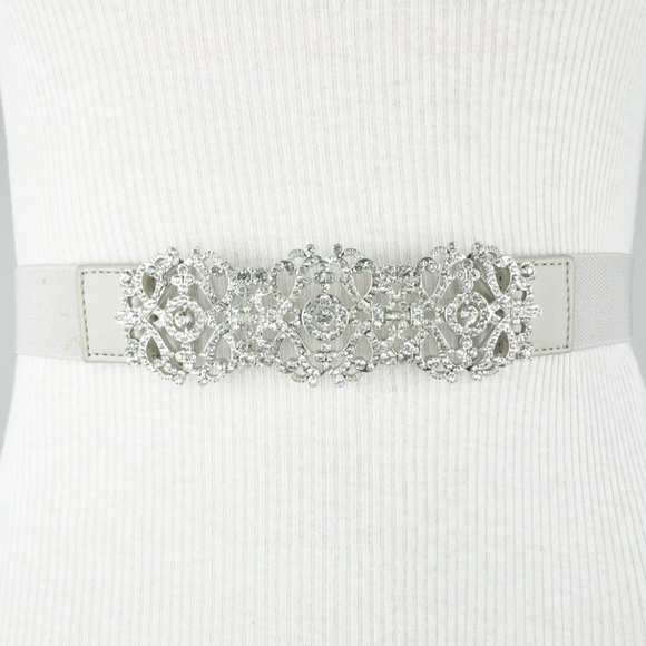 BCBGMaxAzria | Accessories | Gray Faux Diamond Rhinestone Stretch Belt ...